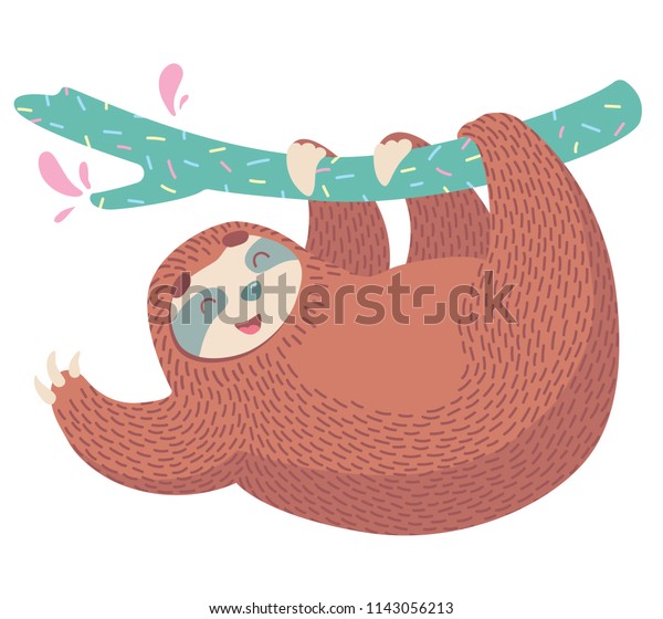 Cute Hand Drawn Cartoon Vector Sloth Stock Vector (Royalty Free ...