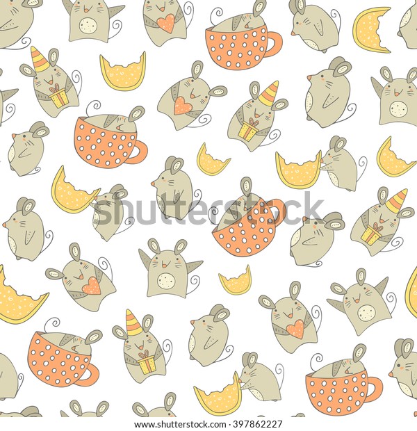 Cute Hand Drawn Doodle Mouse Seamless Stock Vector (Royalty Free ...