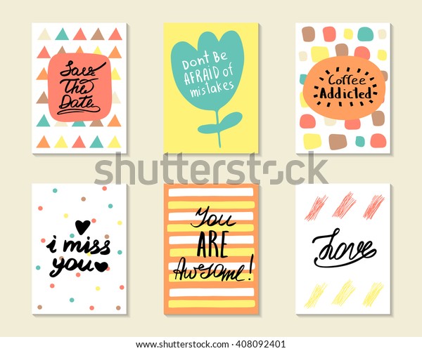Cute Hand Drawn Doodle Postcards Cards Stock Vector (Royalty Free ...