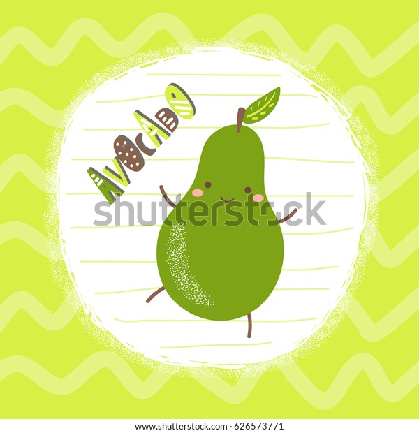 Cute hand drawn green avocado character with abstract elements, stripes ...