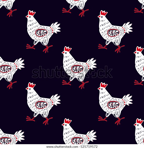 Cute Hand Drawn Hens Seamless Pattern Stock Vector (Royalty Free ...