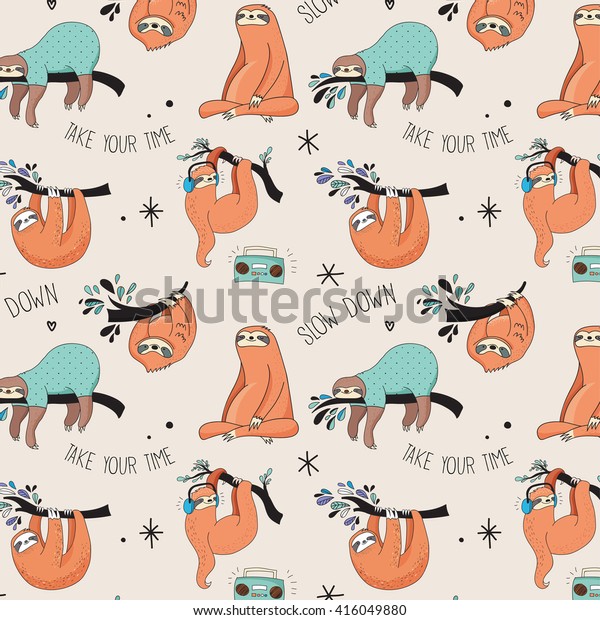 Cute hand drawn sloths, funny vector Cute hand drawn sloths ...