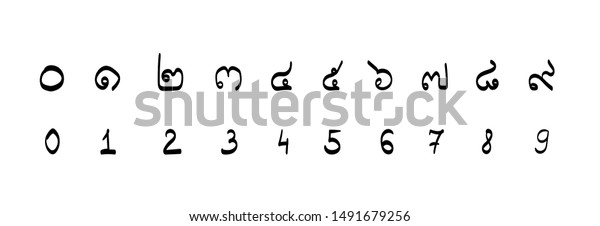 Cute Hand Drawn Thai Numbers Corresponding Stock Vector (Royalty Free ...