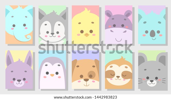 Cute Happy Animal Vector Illustration Set Stock Vector (Royalty Free ...