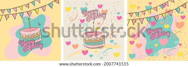 Vektor Stok Cute Happy Birthday Vector Illustration Pastel (Tanpa ...
