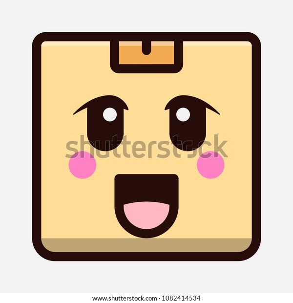 Cute Happy Box Emoticon Isolated On Stock Vector (Royalty Free ...
