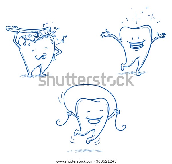 Cute Happy Cartoon Tooth Being Cleaned Stock Vector (Royalty Free ...