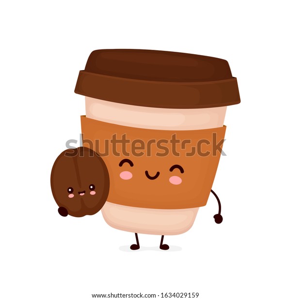 Cute Happy Coffee Paper Cup Brown Stock Vector (Royalty Free ...