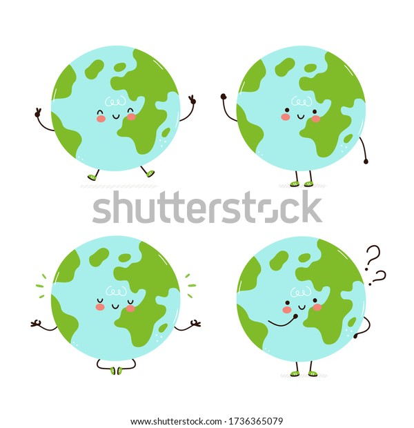 Cute Happy Earth Planet Character Set Stock Vector (Royalty Free ...
