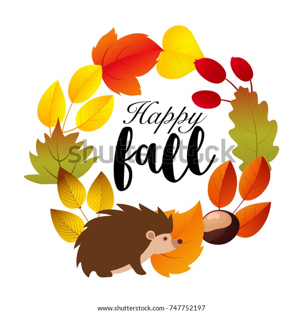 Cute Happy Fall Greeting Card Cartoon Stock Vector (Royalty Free) 747752197