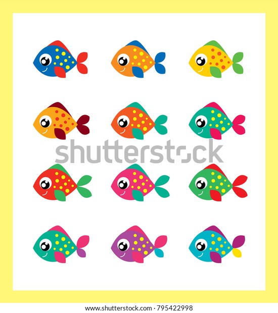 Cute Happy Fish Cartoon Vector Collection Stok Vektör (Telifsiz ...