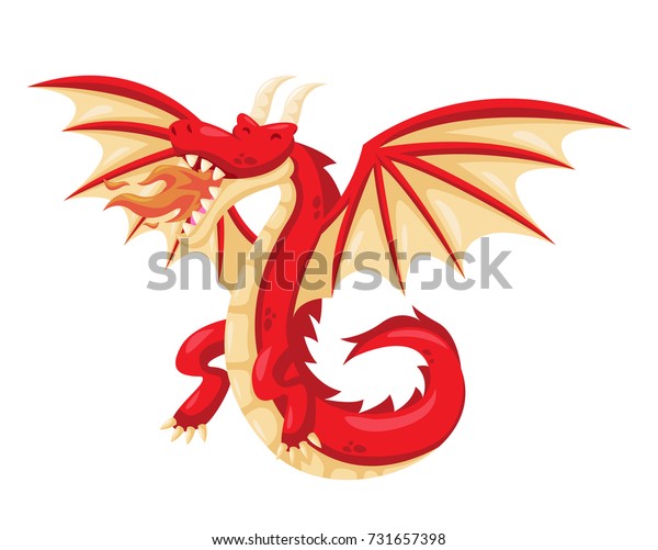 Cute Happy Flying Red Dragon Illustration 스톡 벡터(로열티 프리) 731657398