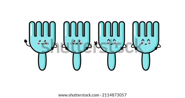Cute Happy Funny Fork Spoon Isolated Stock Vector (Royalty Free ...