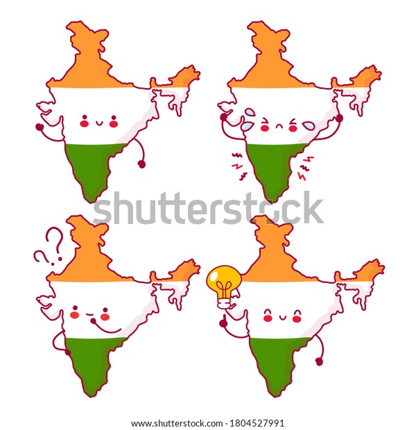 Cute Happy Funny India Map Flag Stock Vector (Royalty Free) 1804527991 ...