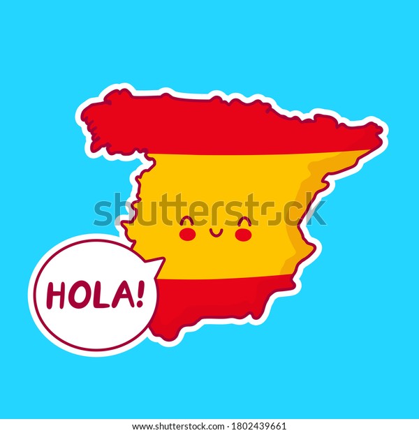 Cute Happy Funny Spain Map Flag Stock Vector (Royalty Free) 1802439661 ...