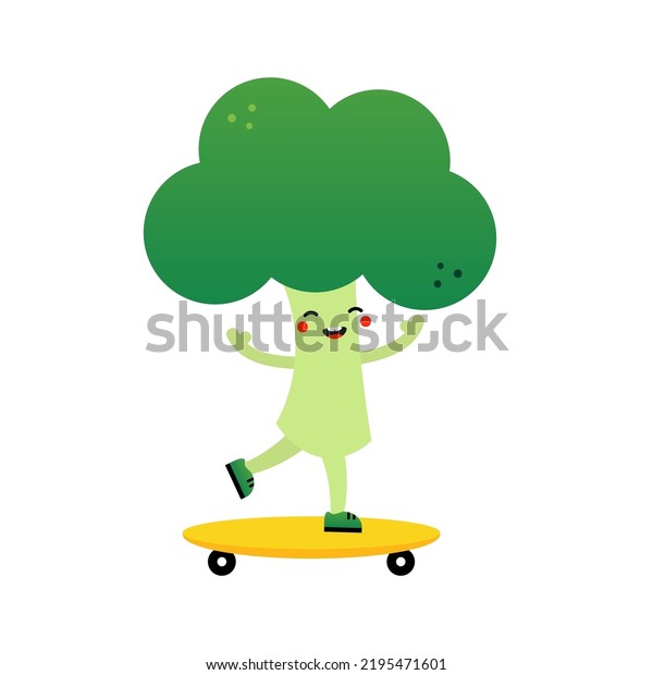 Cute Happy Green Broccoli Character Riding Stock Vector (Royalty Free ...