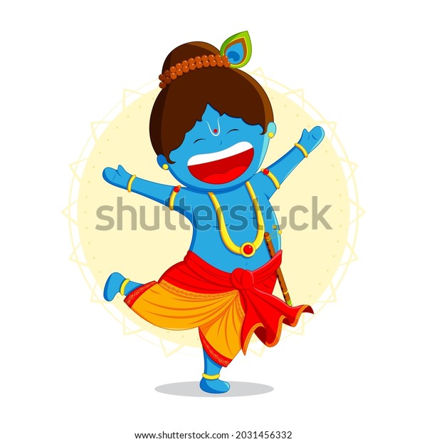 Cute Happy Krishna Cartoon Vector Illustration Stock Vector (Royalty ...