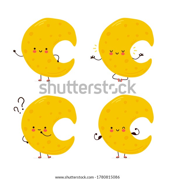 Cute Happy Moon Set Collection Isolated Stock Vector (Royalty Free ...