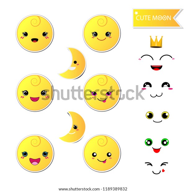 Cute Happy Moon Smile Face On Stock Vector (Royalty Free) 1189389832 ...