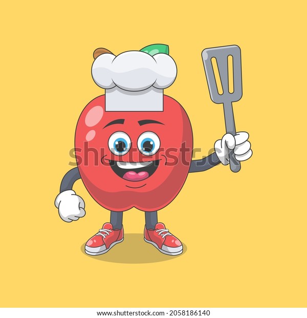 Cute Happy Red Apple Chef Cartoon Stock Vector (Royalty Free ...