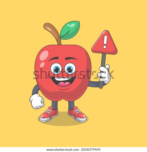 Cute Happy Red Apple Warning Sign Stock Vector (Royalty Free ...
