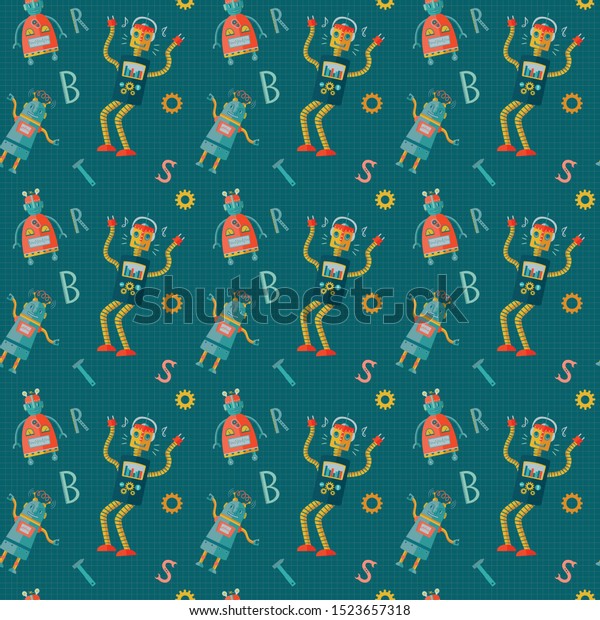 Cute Happy Robots Vector Illustration Suitable Stock Vector (Royalty ...