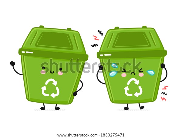 Cute Happy Sad Garbage Container Vector Stock Vector (Royalty Free ...