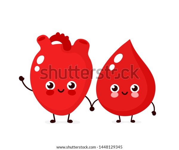 Cute Happy Smiling Blood Drop Heart Stock Vector (Royalty Free) 1448129345