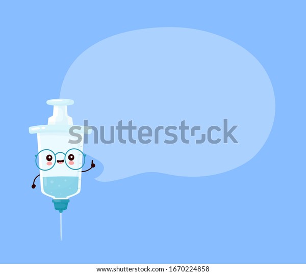 Vektor Stok Cute Happy Smiling Syringe Speech Bubble (Tanpa Royalti ...