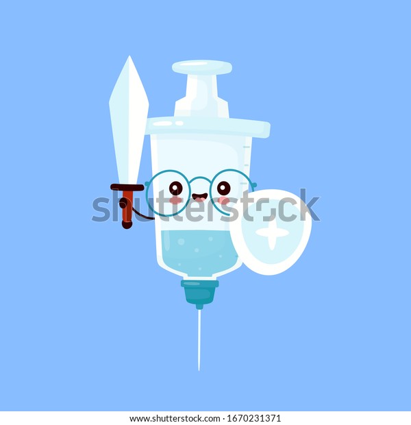 Cute Happy Smiling Syringe Sword Shield Stock Vector (Royalty Free ...