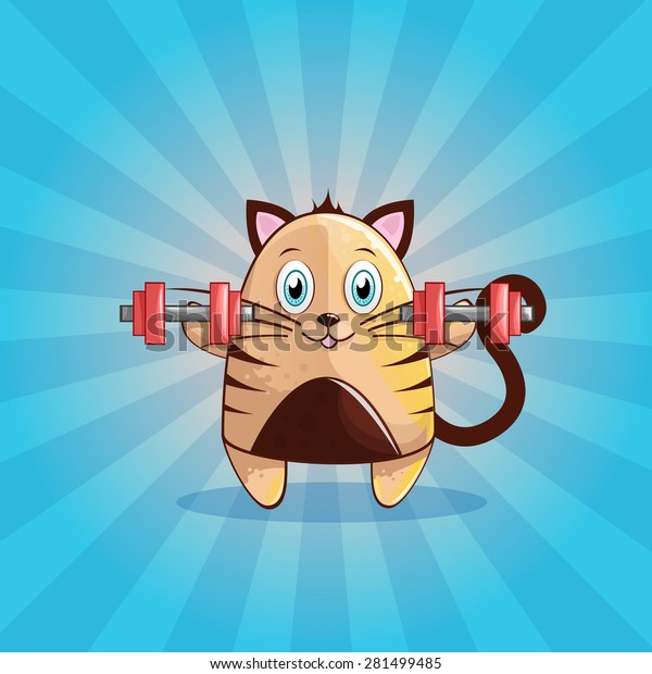 Cute Happy Vector Cat Dumbbells Stock Vector (Royalty Free) 281499485 ...