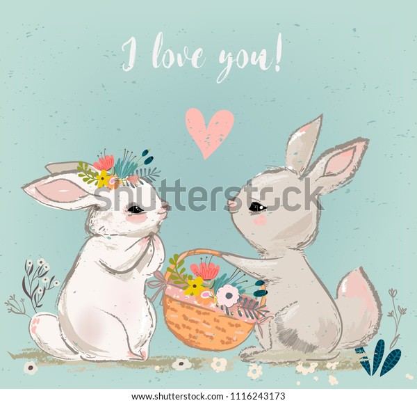 Cute Hares Couple Stock Vector (Royalty Free) 1116243173 | Shutterstock