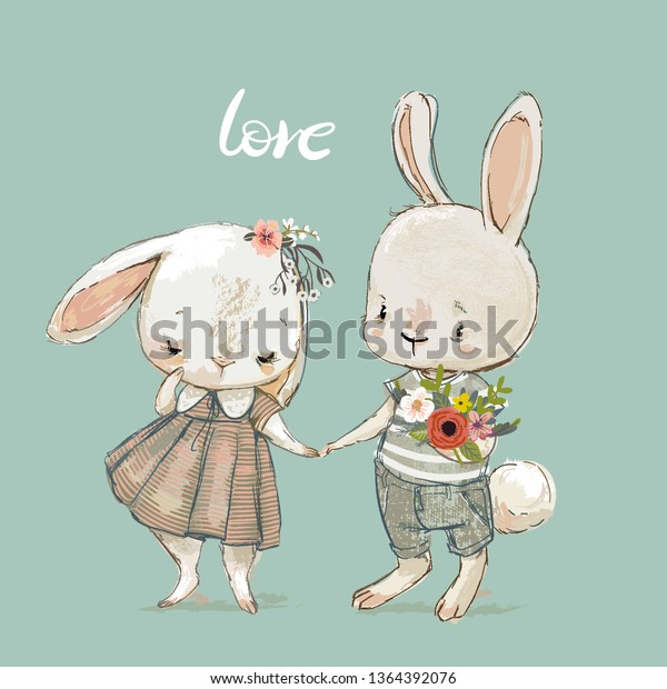 Cute Hares Couple Stock Vector (Royalty Free) 1364392076 | Shutterstock