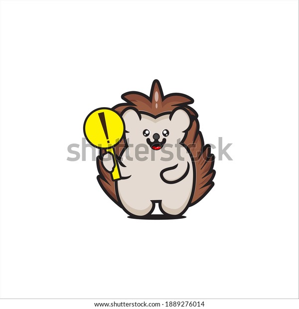 Cute Hedgehog Mascot Warning Sign Vector Stock Vector (Royalty Free ...