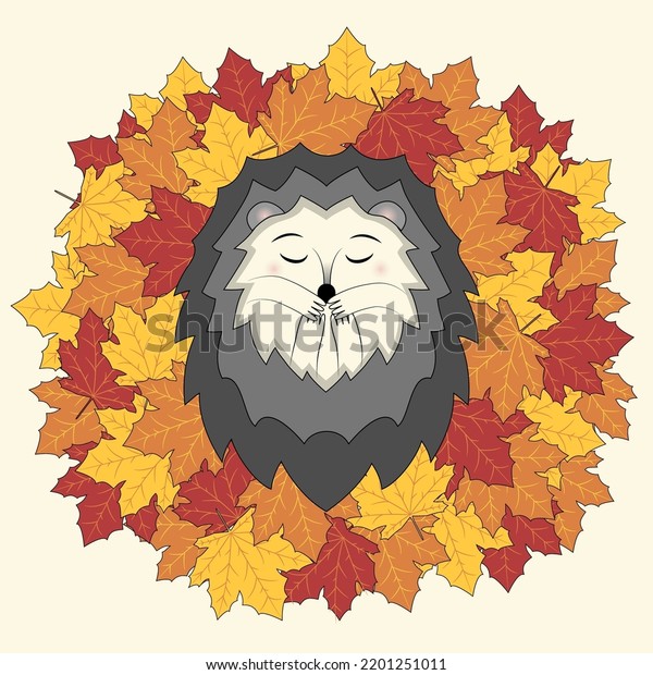 Cute Hedgehog Sleeping On Heap Fall Stock Vector (Royalty Free ...