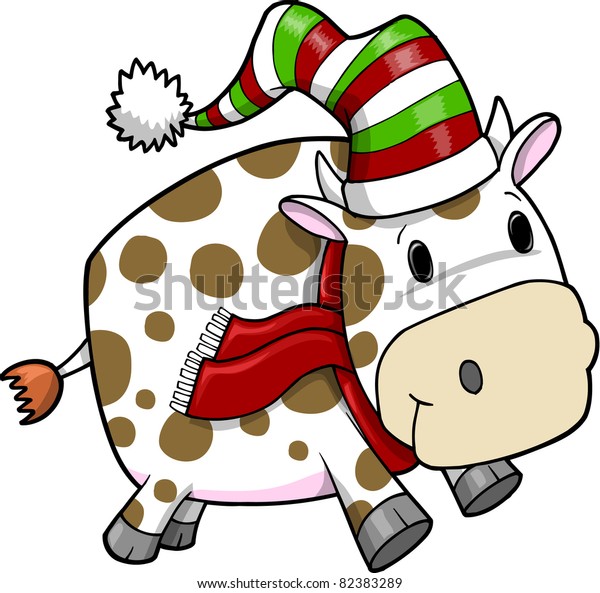 Cute Holiday Christmas Cow Vector Illustration Stock Vector (Royalty ...