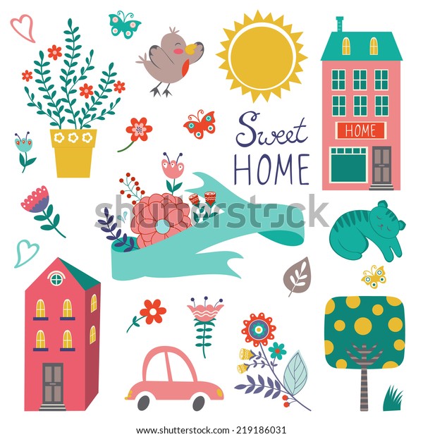 Cute Home Sweet Home Collection Vector Stock Vector (Royalty Free ...