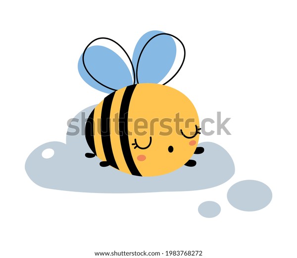 Cute Honey Bee Sleeping On Cloud Stock Vector (Royalty Free) 1983768272 ...