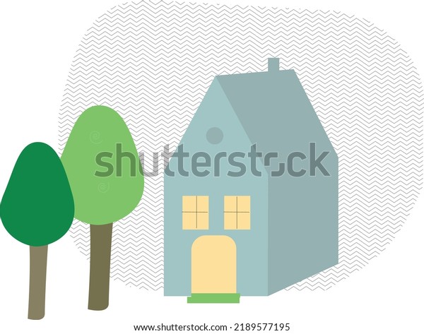 Cute House Two Trees Side By Stock Vector (Royalty Free) 2189577195 ...