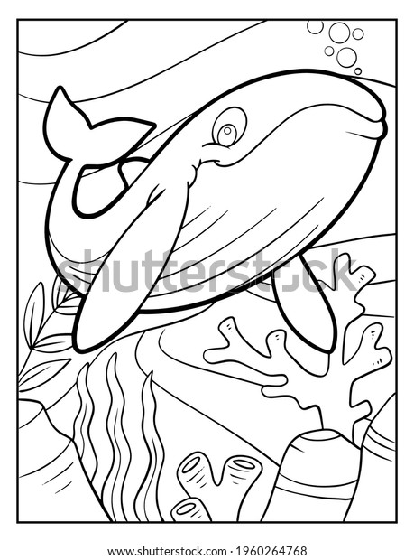 Cute Humpback Whale Black White Cartoon Stock Vector (Royalty Free ...