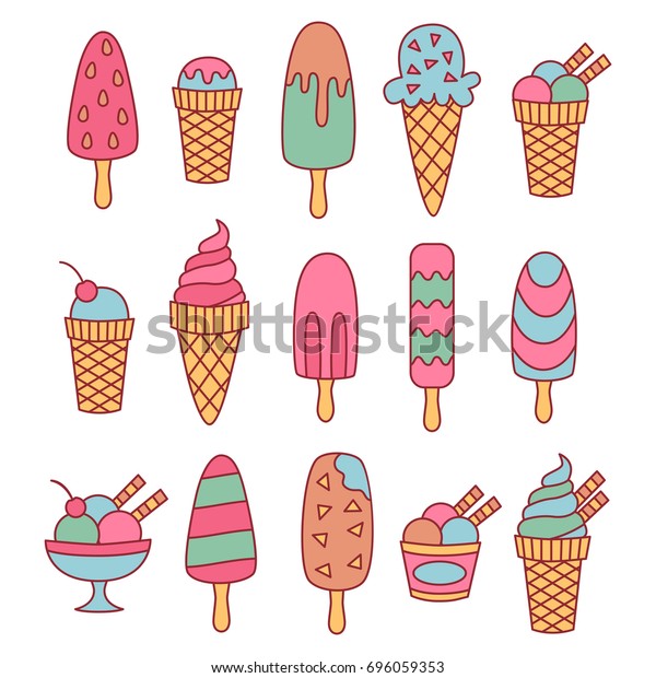 Cute Ice Cream Doodle Vector Set Stock Vector (Royalty Free) 696059353