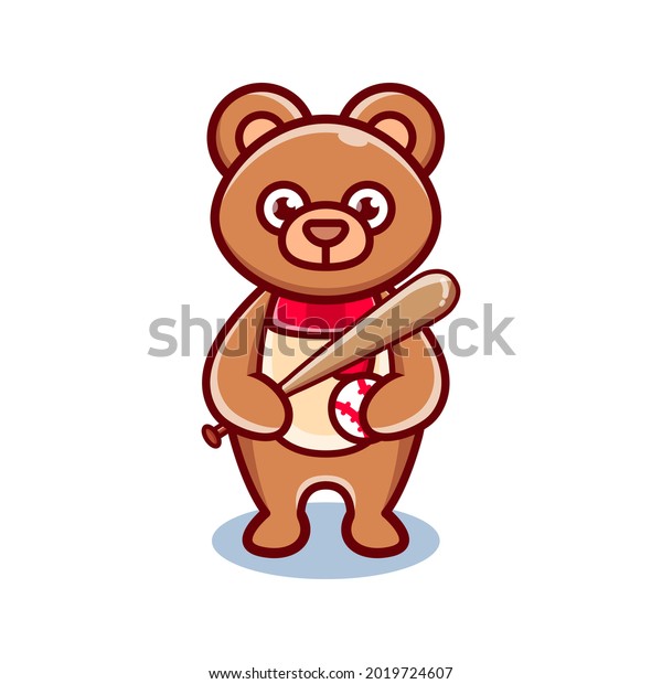 Cute Illustration Bear Playing Baseball Stock Vector (Royalty Free ...