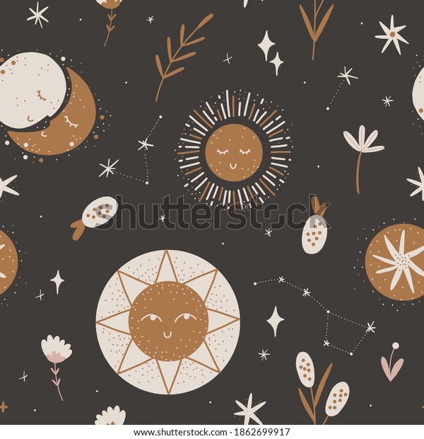 Cute Illustration Sun Moon Space Childrens 库存矢量图（免版税）1862699917 ...