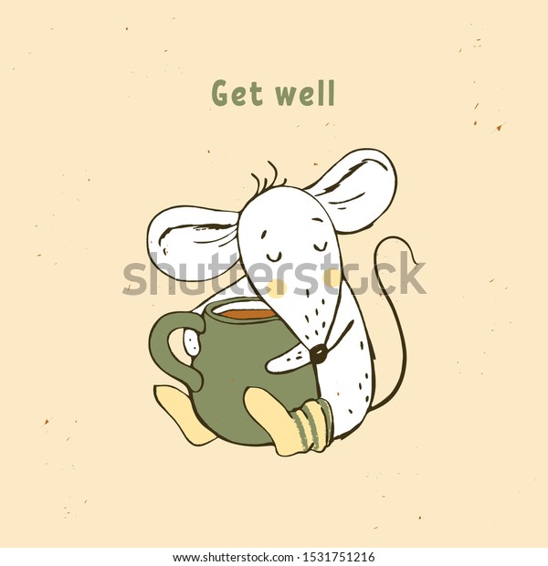 Cute Illustration White Mouse Greeting Card Stock Vector (Royalty Free ...