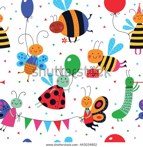 Cute Insects Have Party Cartoon Seamless Stock Vector (Royalty Free ...