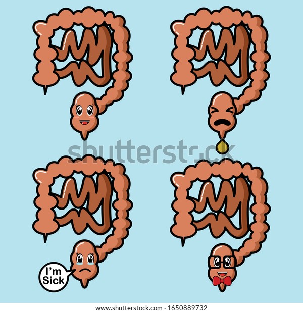 Cute Intestine Cartoon Character Vector Illustration: เวกเตอร์สต็อก ...