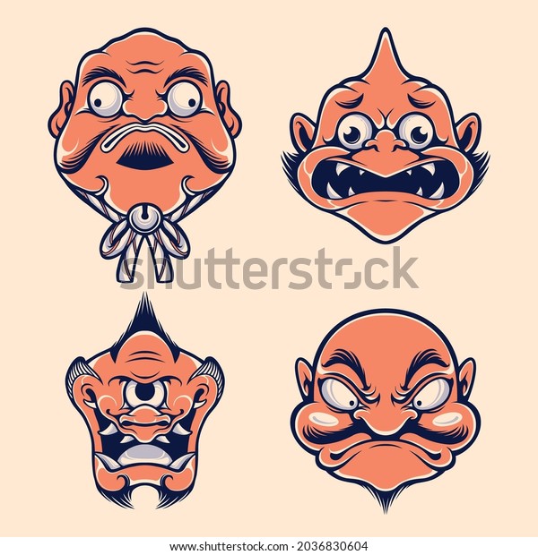 Cute Japanese Mask Vector Set Stock Vector (Royalty Free) 2036830604