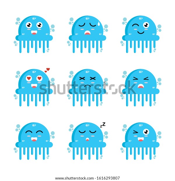 Cute Jellyfish Vector Mascot Set Emoticons Stock Vector (Royalty Free ...