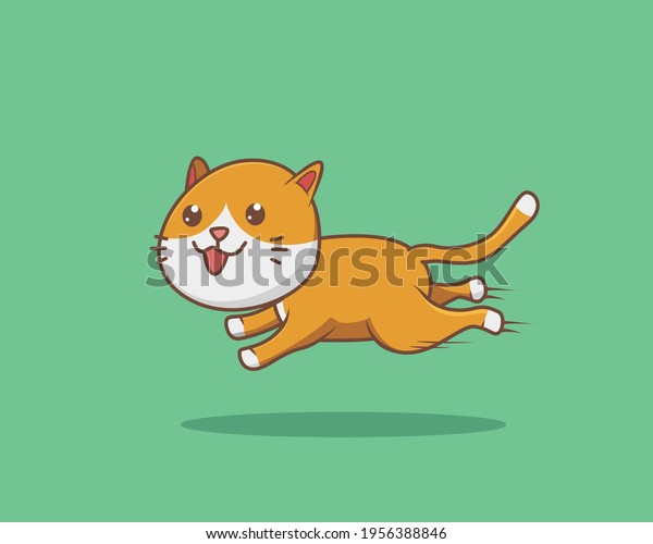 Cute Jumping Cat Animal Cartoon Flat Stock Vector (Royalty Free ...