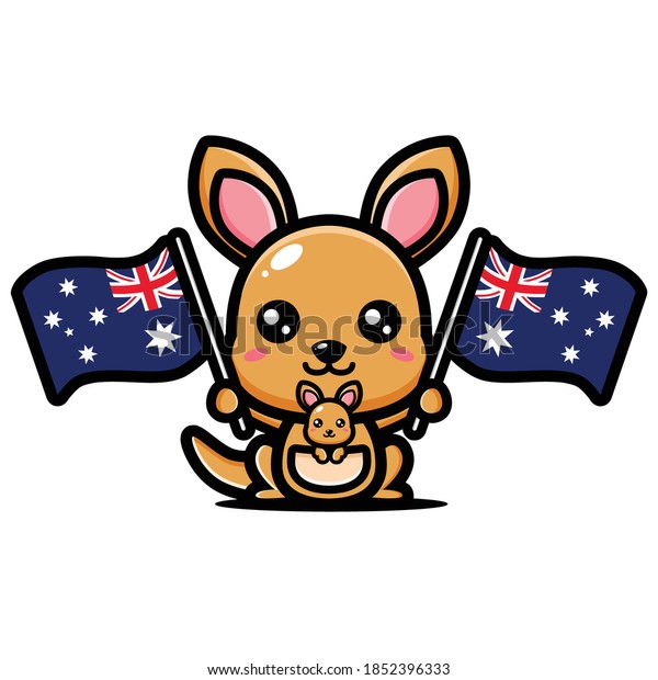 Cute Kangaroo Design Holding Australian Flag Stock Vector (Royalty Free) 1852396333